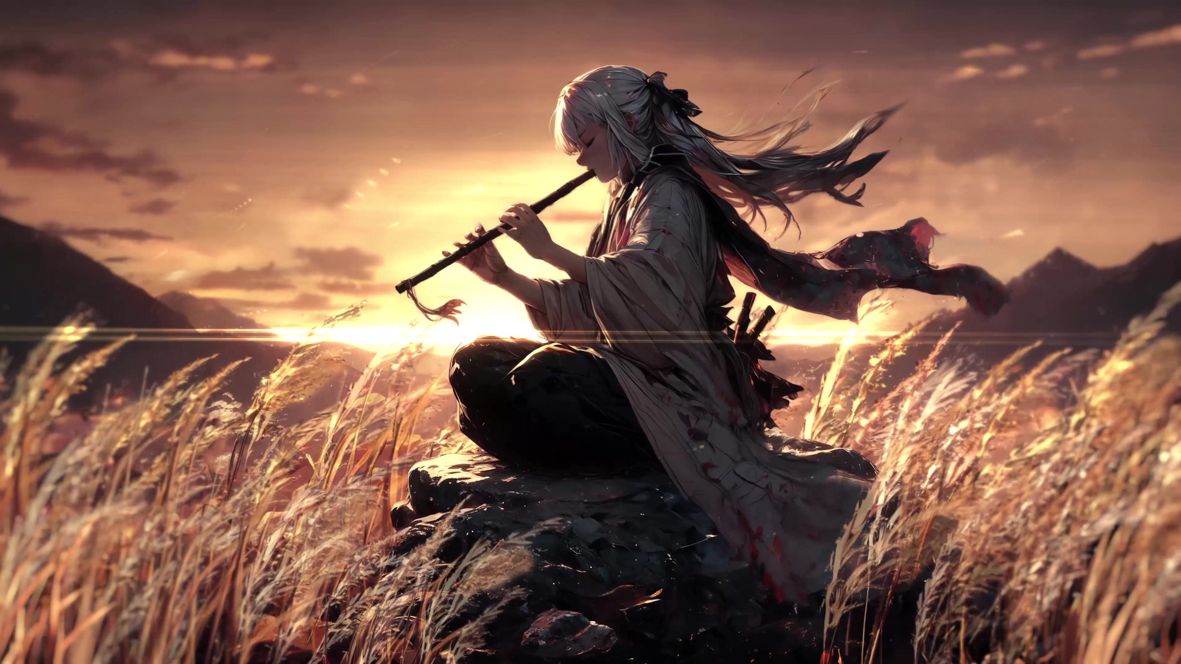 Fantasy Flute Sunset Scene Live Wallpaper