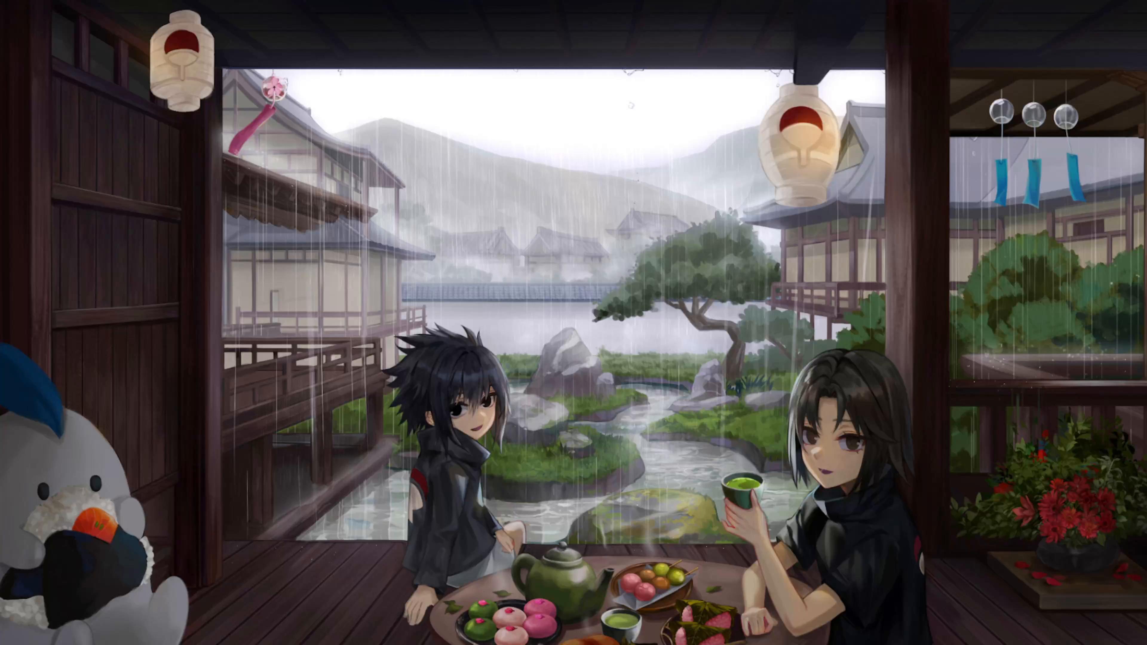 Sasuke With Itachi Drinking Tea in the House Live Wallpaper