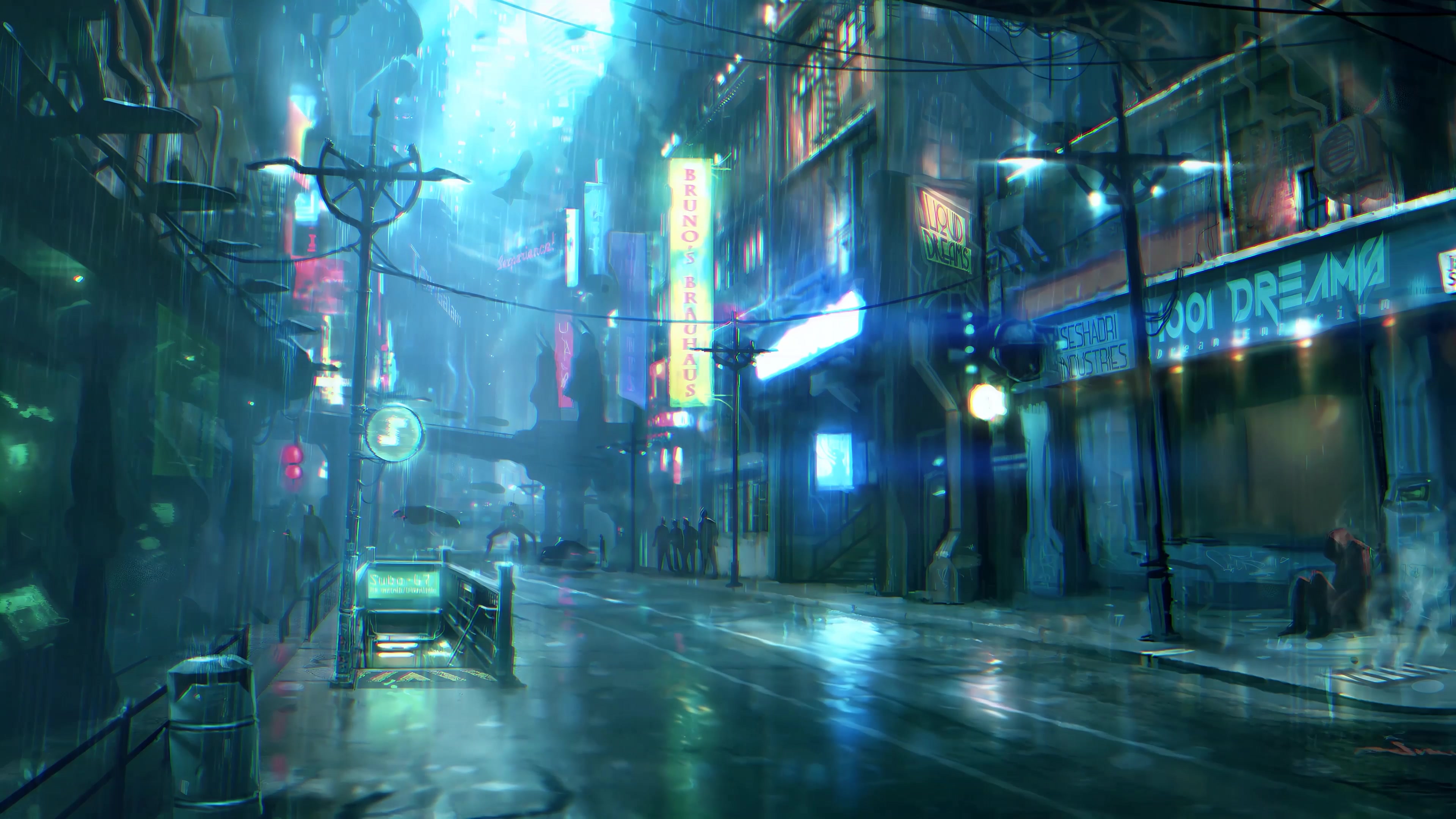 Rainy Cyberpunk Streets Live Wallpaper